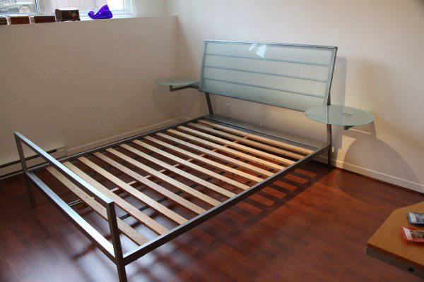 Queen Size Brushed Metal & Frosted Glass Headboard