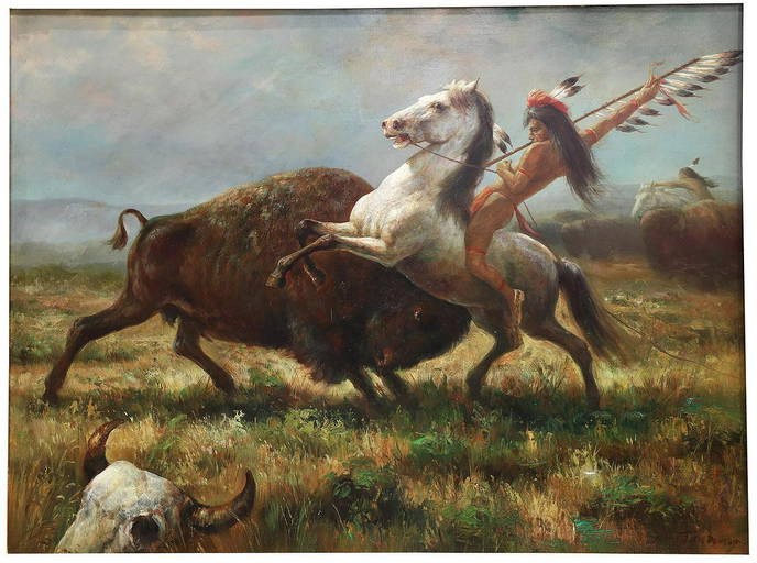 Troy Denton Oil On Canvas Indian Hunt Scene