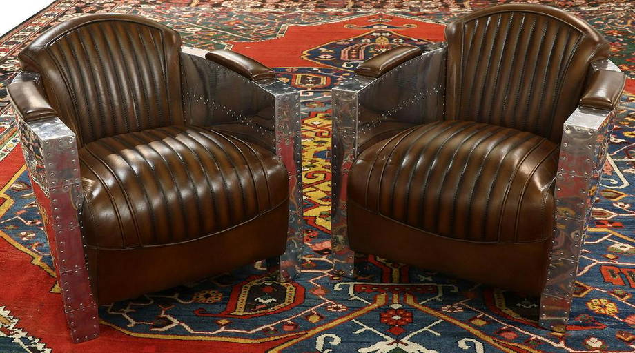 Pair Of Deco Brown Leather Aviation Chairs