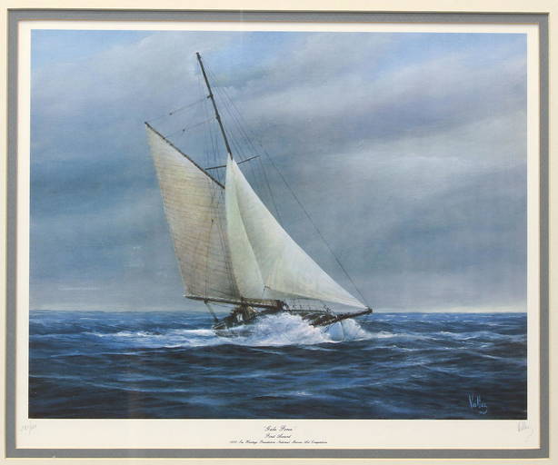 Framed Sailboat Print "gale Force" Signed Vallez