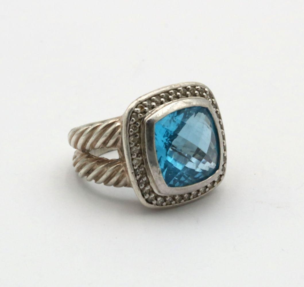 David Yurman "albion" Blue Topaz & Diamond Sterling Ring Auction