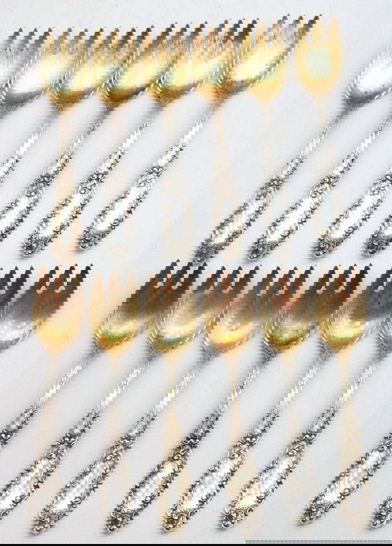 12 Pc. Gorham "luxembourg" Sterling Silver Ice Cream Forks Auction