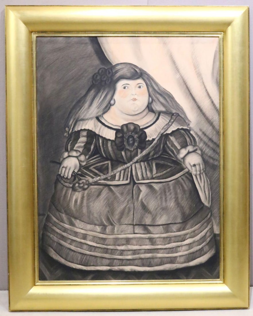 After Fernando Botero "menina" Oil Painting On Canvas