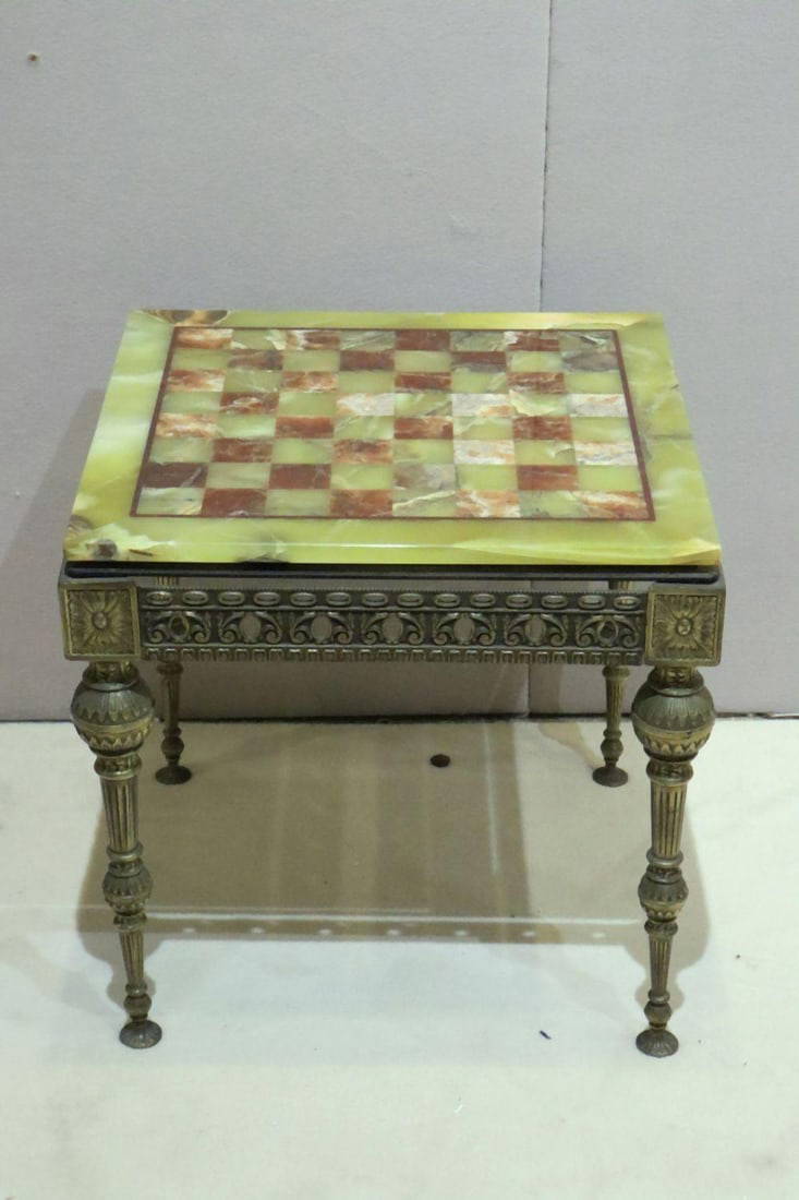 Vintage Onyx & Metal Checkerboard Table Auction