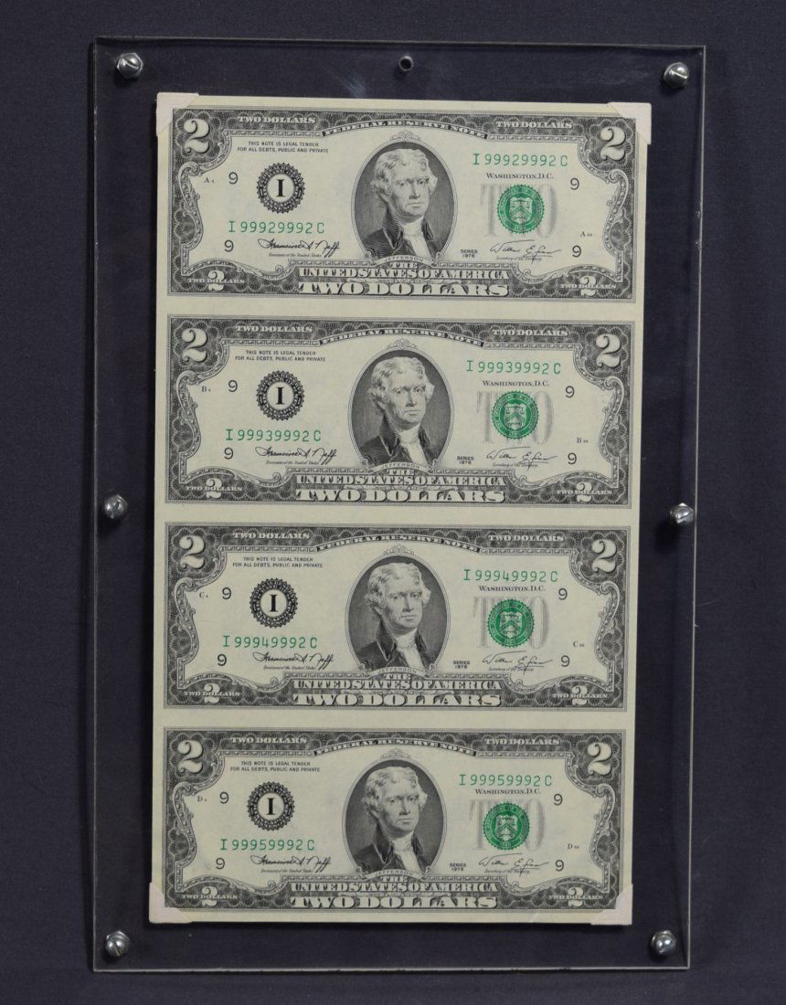 Uncut Two Dollar Bill Paper Currency Sheet