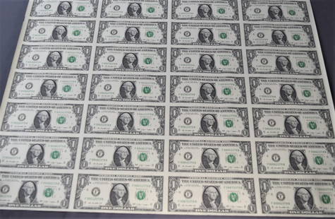 Uncut One Hundred Dollar Bill Paper Currency Sheet