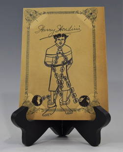 Harry Houdini, Signed, Self Portrait Drawing