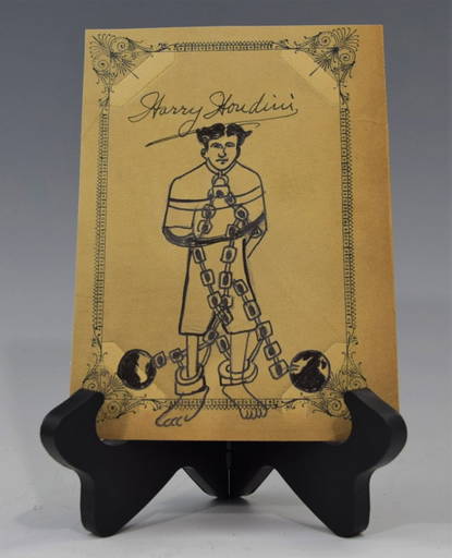 Harry Houdini, Signed, Self Portrait Drawing