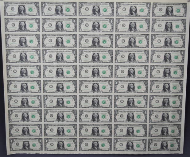 Uncut Dollar Bill Paper Currency Sheet