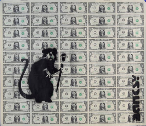 Banksy Graffiti Rat Dollar Bill Currency Sheet