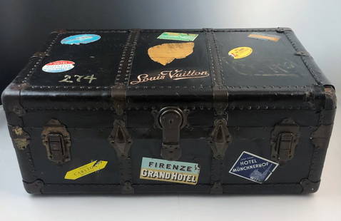 Antique Leatheroid Travel Steamer Trunk