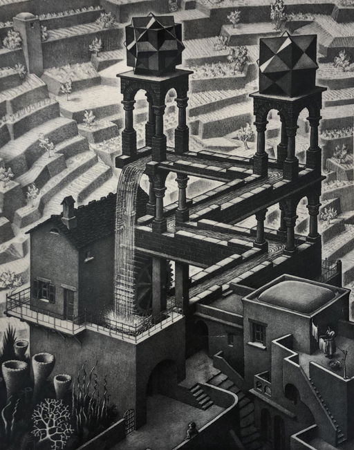 Mc Escher Waterfall Offset Lithograph 1961 Nov 15 2020 Black River Auction In Nj