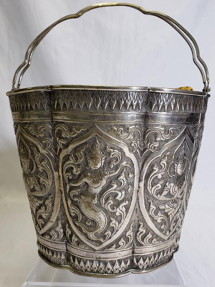 Hand chased Silver Bucket Asian Hallmarks