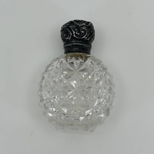 Vintage Sterling Silver Crystal Cut Glass Perfume Bottle Sku 759