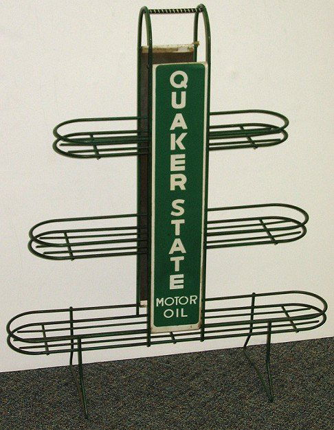 1091: Vintage Quaker State Oil Can Display Rack