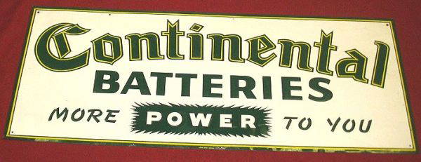 Vintage 30"x12" Continental Batteries Tin Sign