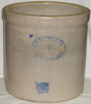482: Old 2 gallon Spokane WN Pottery Crock~Washington
