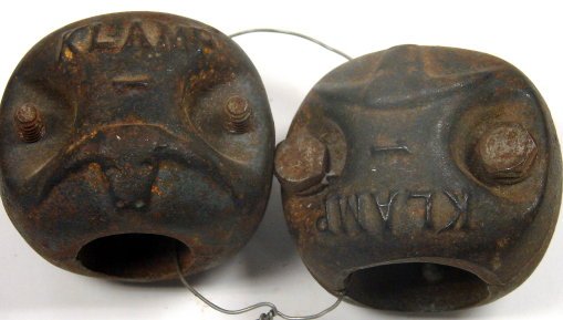 1369: Pair of Cast Iron "Klamp" Steer Horn Weights