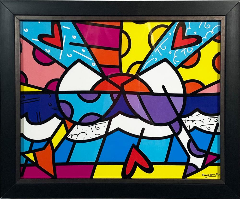 Romero Britto 'cheers' Lithograph Print Framed