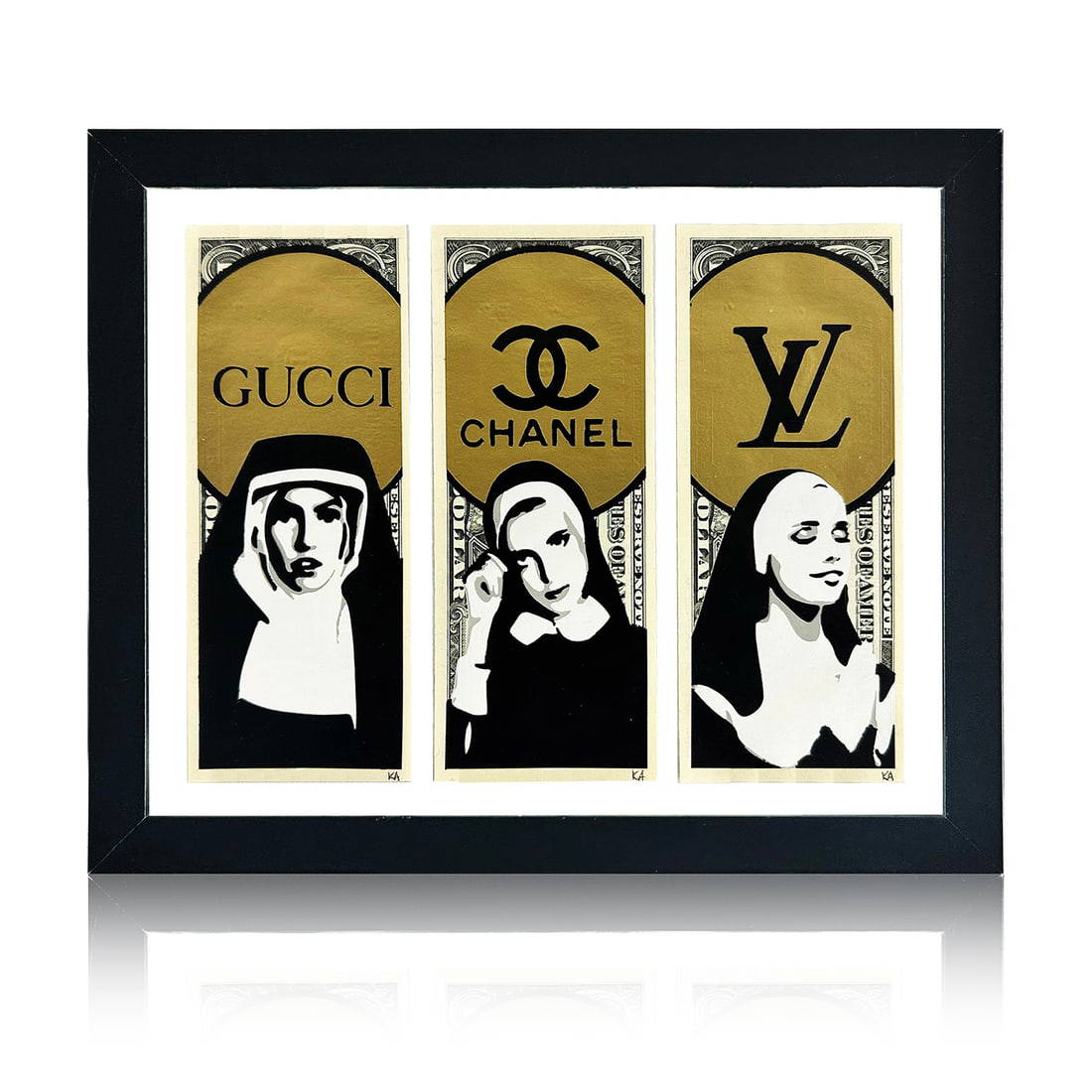 Kash Art 'praying For Fashion Nuns' (2021) Framed Hpm Set On Currency ...