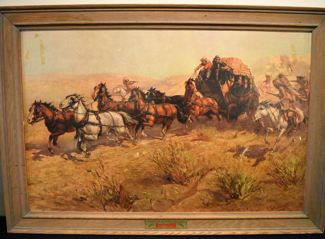 Anheuser Busch Attack on the Overland Stage Sign