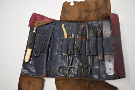 1800s Antique Field Medical Surgical Kit In Pouch