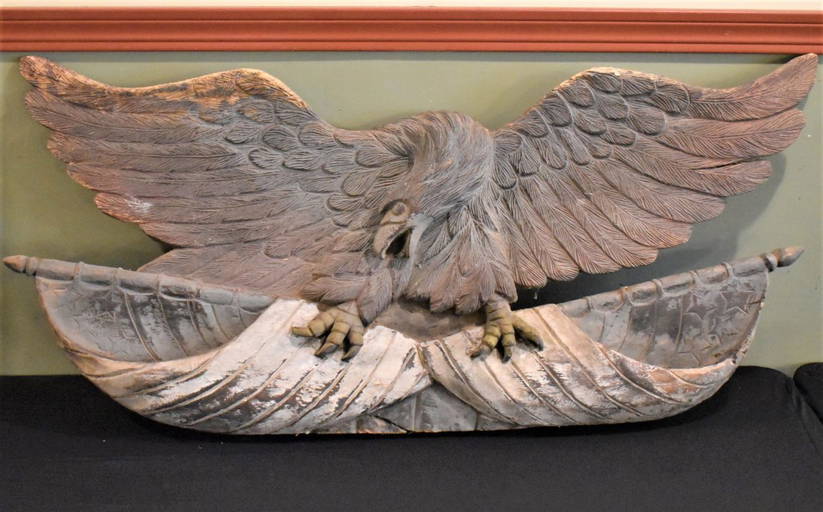 Patriotic Folk Art Wood Carving Eagle Usa Flag
