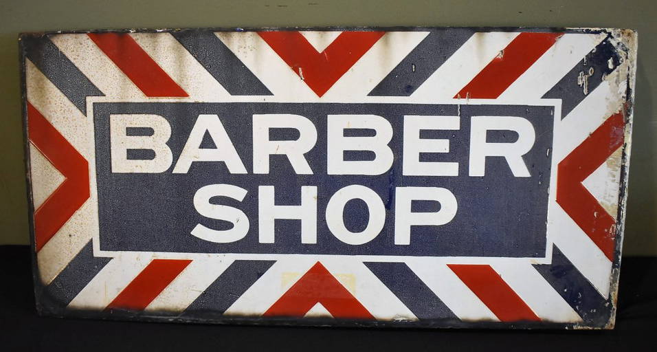 Vintage Porcelain Barber Shop Flange Sign