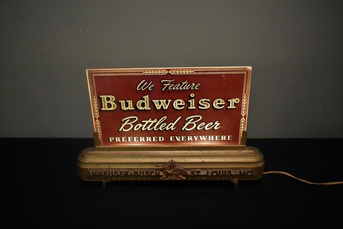 Vintage Budweiser Beer Reverse Painted Glass Counter Sign Working