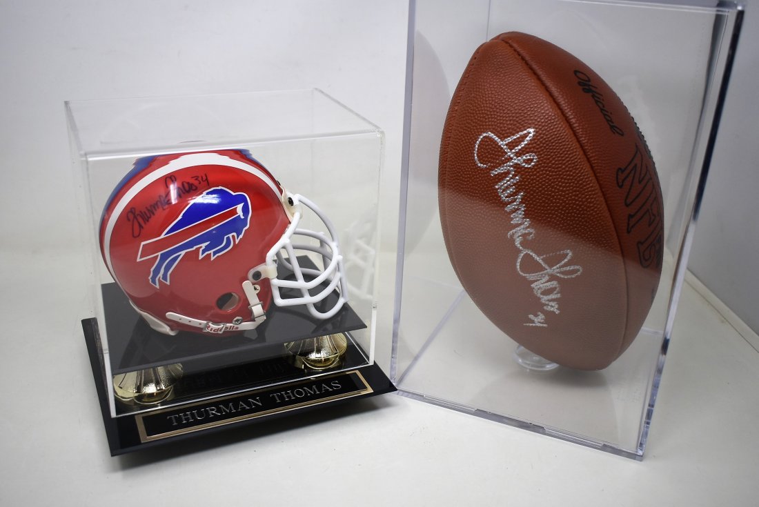 Thurman Thomas Signed Football & Mini Helmet (#0427) on Jan 14, 2023 ...