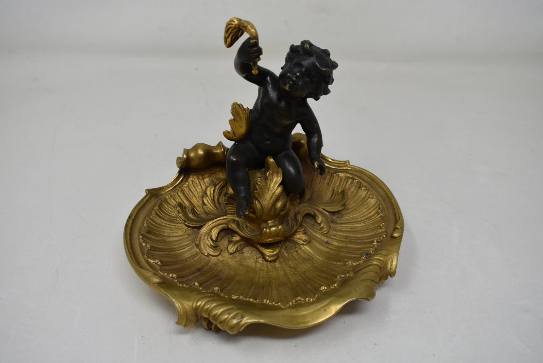Eugene Provost (french) Bronze Cupid & Koi Figural Shell Bowl Signed Auction