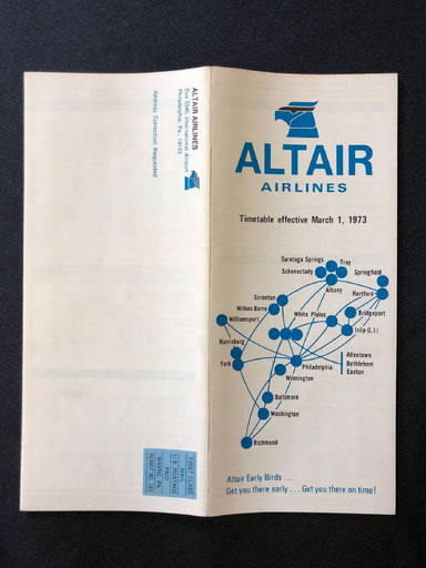Altair Airlines System Timetable 3/1/73