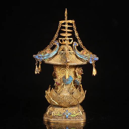Chinese Gilt Silver Enamel Jade Buddhist Niche