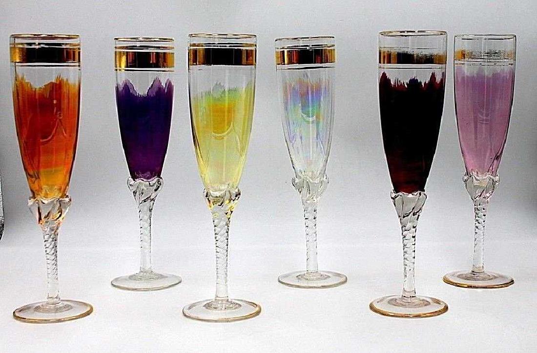 6 MURANO Venice Champagne Flutes 24K Gold Leaf