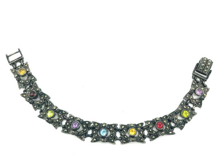 Vintage, Gemstone Rf Multi Colored, Marquisite Bracelet