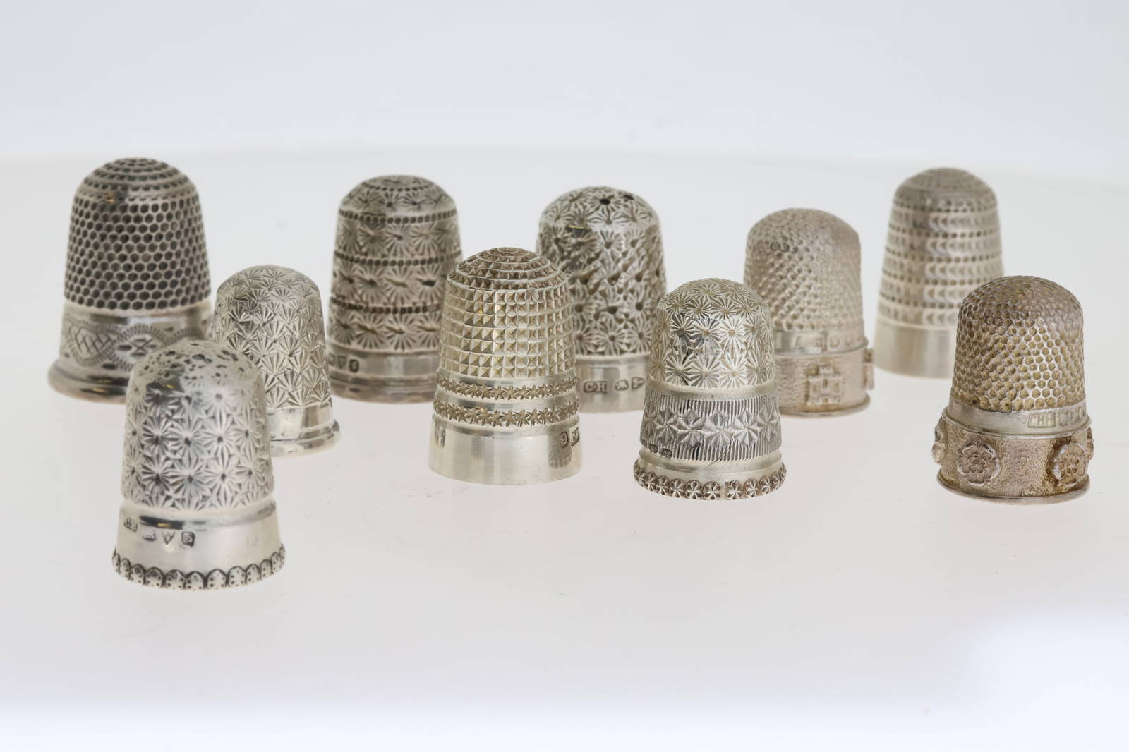 9x Silver Thimbles Mostly Charles Horner Auction