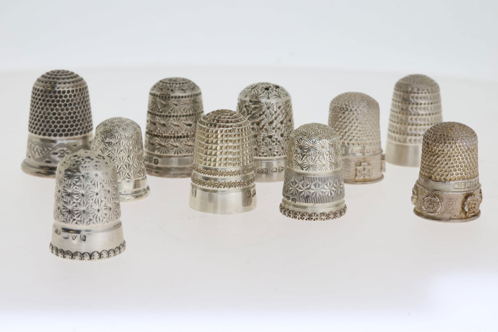 9x Silver Thimbles Mostly Charles Horner Auction