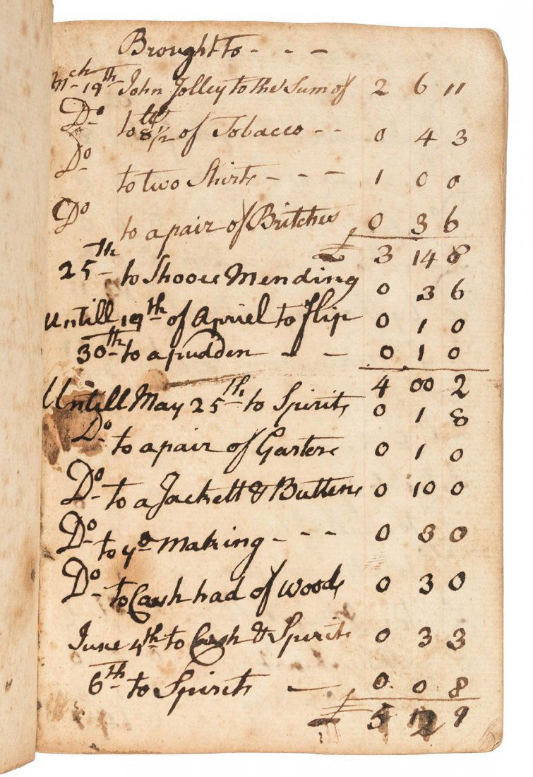 Colonial tavern manuscript ledger, 1765-1772