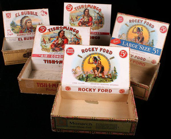 41: INDIAN CIGAR BOX LOT Tish-I-Mingo El Bubble etc.