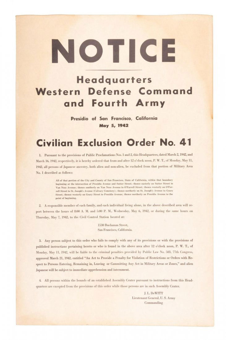 San Francisco 1942 Japanse Internment Order Poster