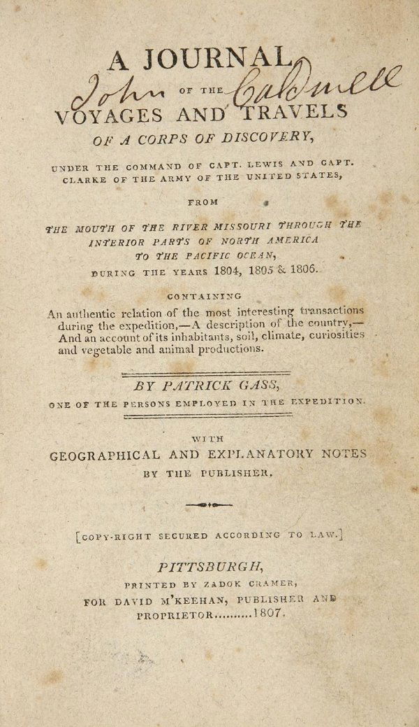 Patrick Gass' Journal 1807 Lewis And Clark