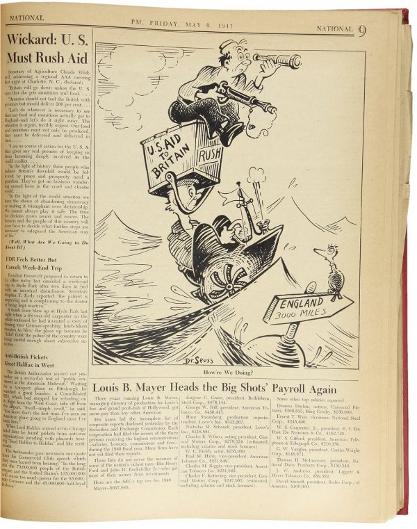 4118: Dr. Seuss Political Cartoon PM Magazine 1940-1948