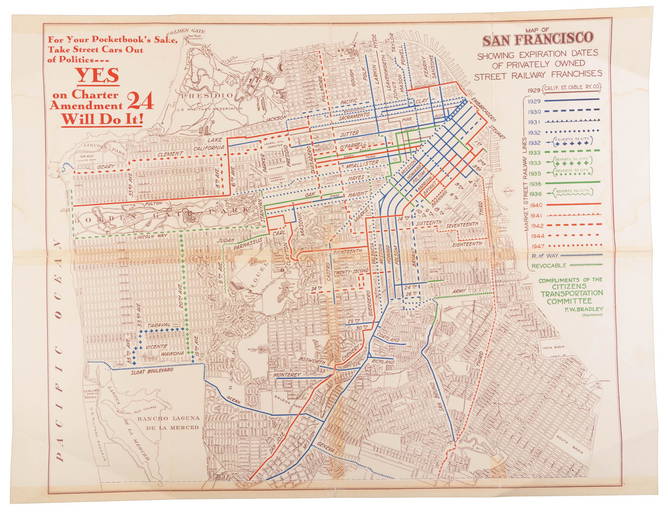 Map Showing San Francisco Streetcar Lines, 1928