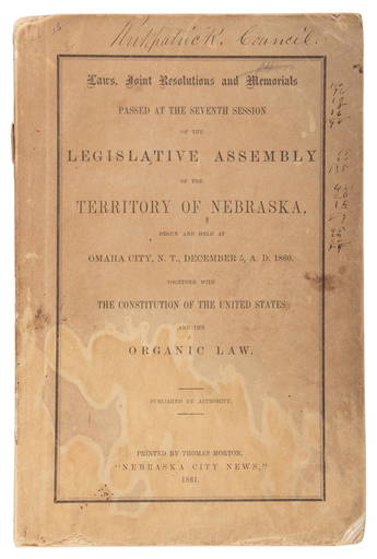 Nebraska Laws, Joint Resolutions And Memorials... 1861
