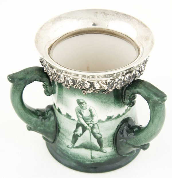 50: Lenox 3 handle mug w/silver filigree lid c.1900