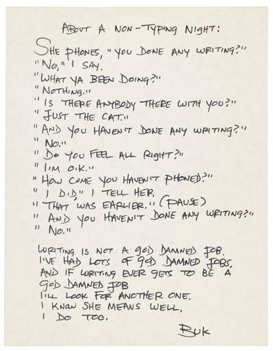 Original Manuscript Poem By Bukowski