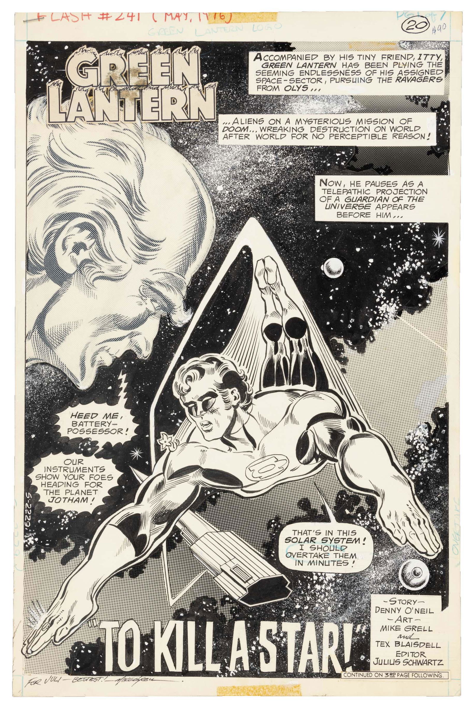 Original Art, MIKE GRELL, Green Lantern Splash from (#0361) on Oct 28 ...