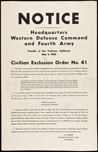 Japanese Internment Notice Poster 1942