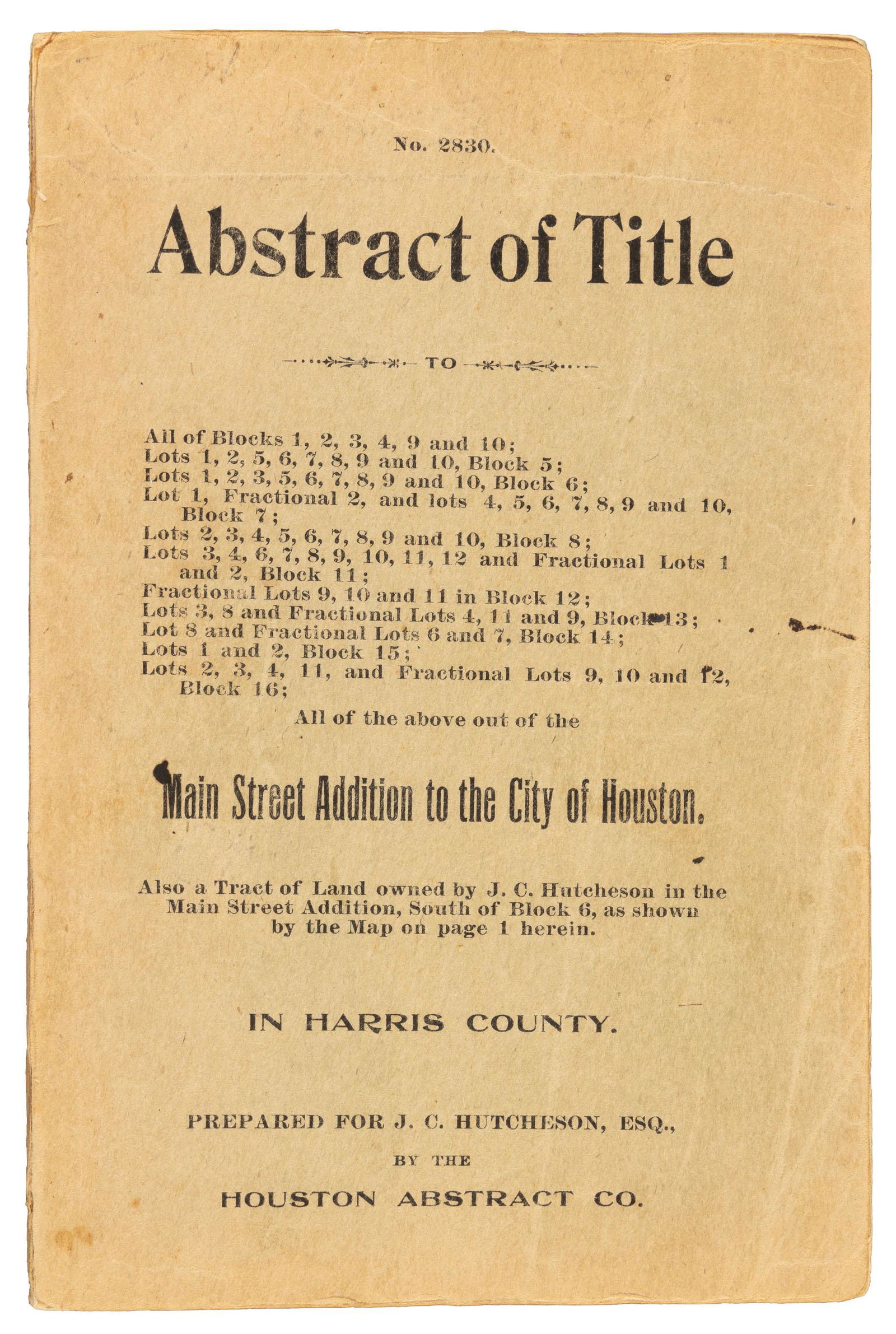 Rare Houston Texas abstract of title 1903 (#0193) on Feb 24, 2022 | PBA ...