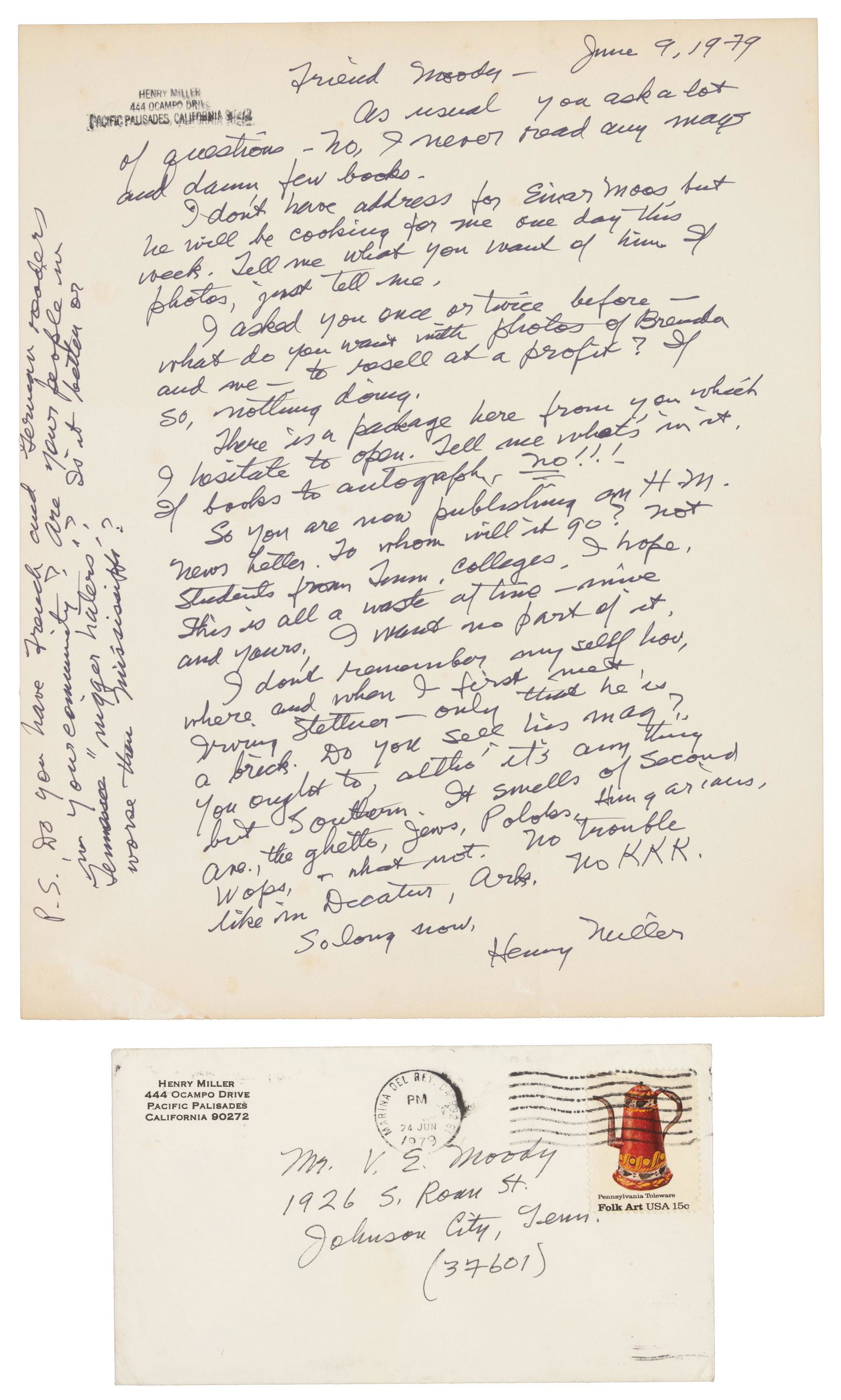 Handwritten Letter From Henry Miller